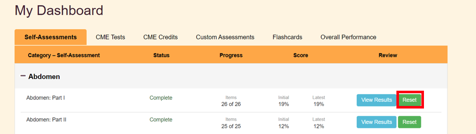 Self-Assessment – Reset - SESAP 18